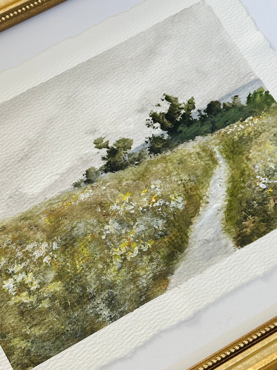 Stillness in the Meadow - Original 8" x 6" on handmade deckled edge pa ...